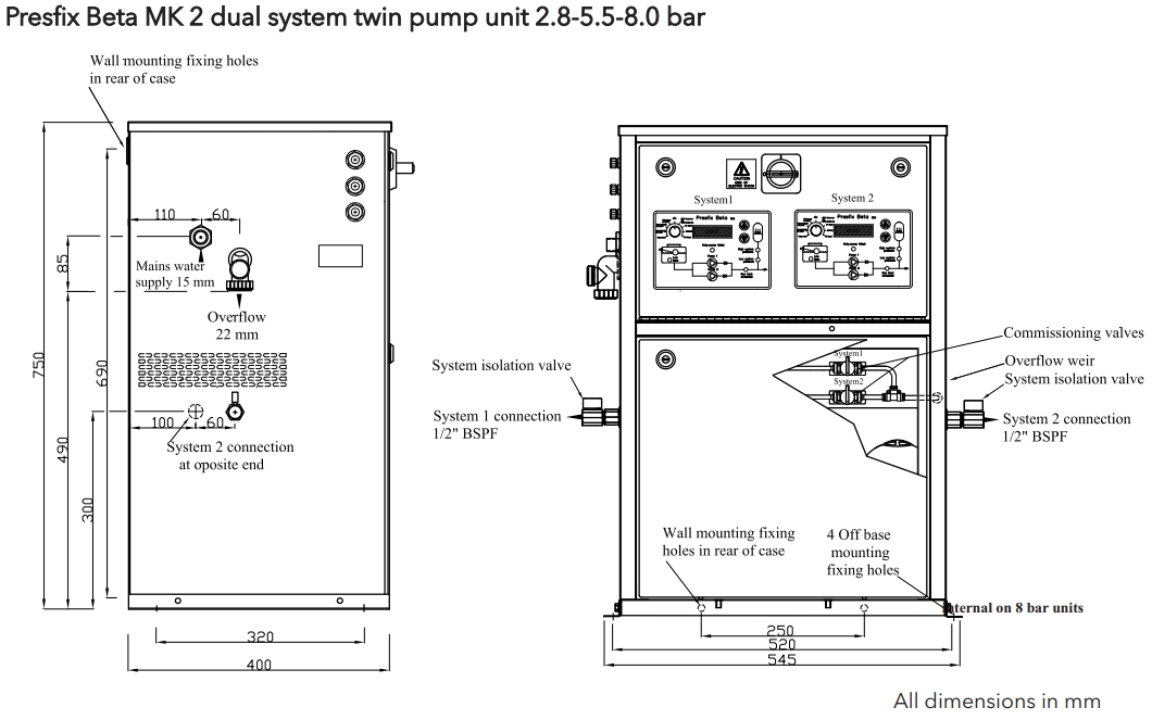 Lowara Presfix Beta 255 Dual System Pressurisation Unit max F/P 5.5 bar ...