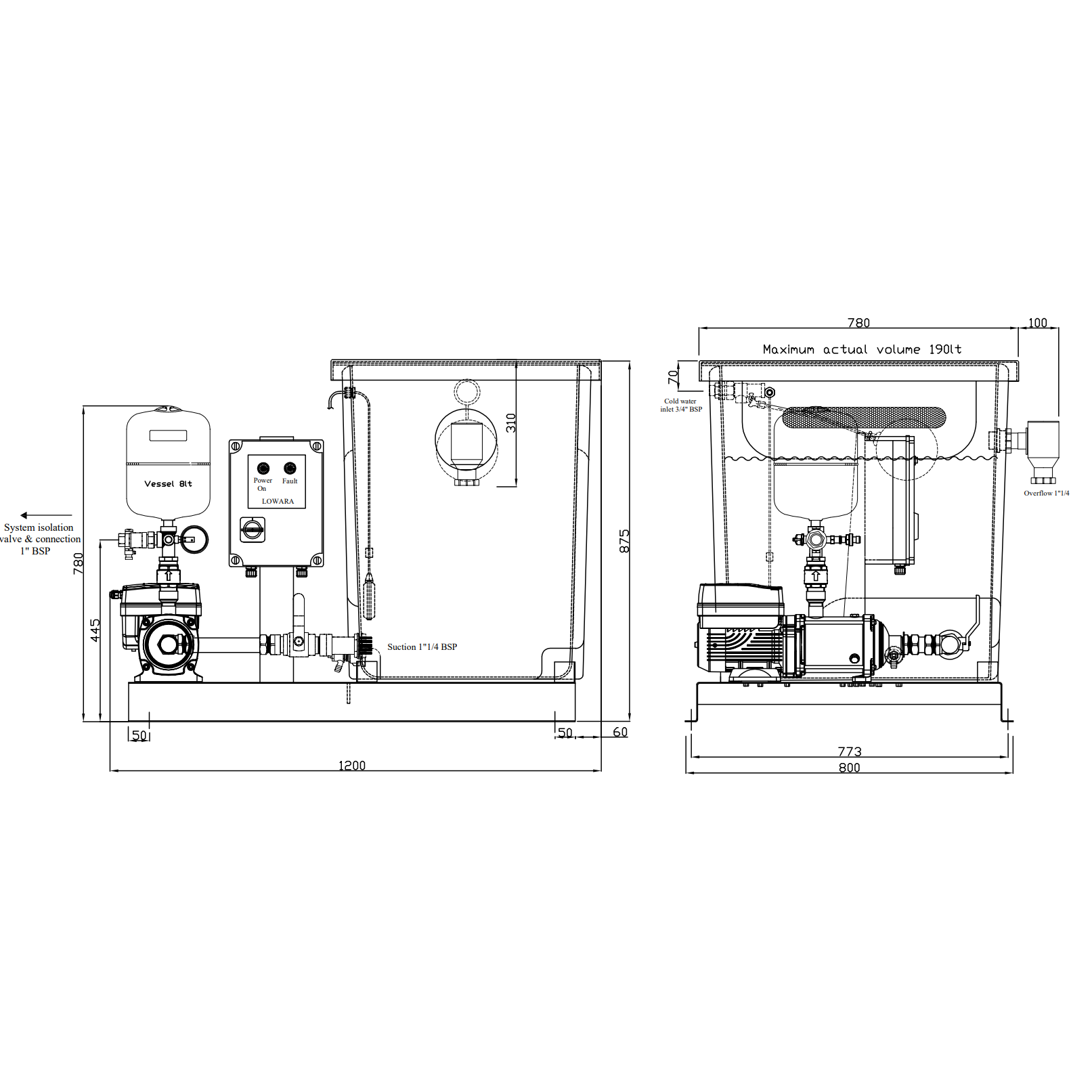Lowara Mini V VARITANK Base Mounted SMB/5HM06 Single Pump Cat 5 Booster ...